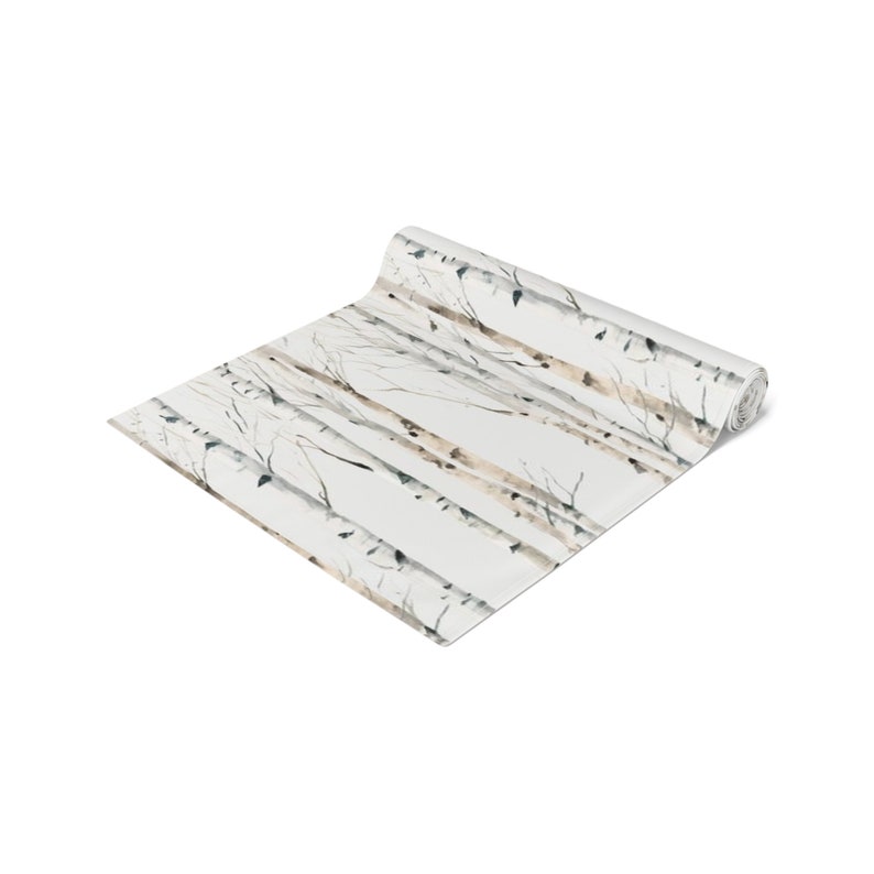White Birch Forest Table Runner - Watercolor Birch Trees, Winter Birch ...