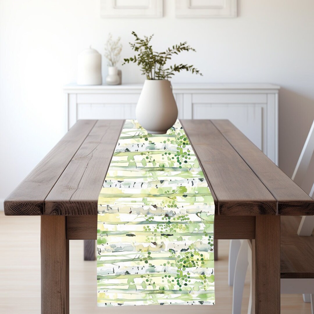 Summer Birch Forest Table Runner - Watercolor Birch Trees, Summer Birch ...