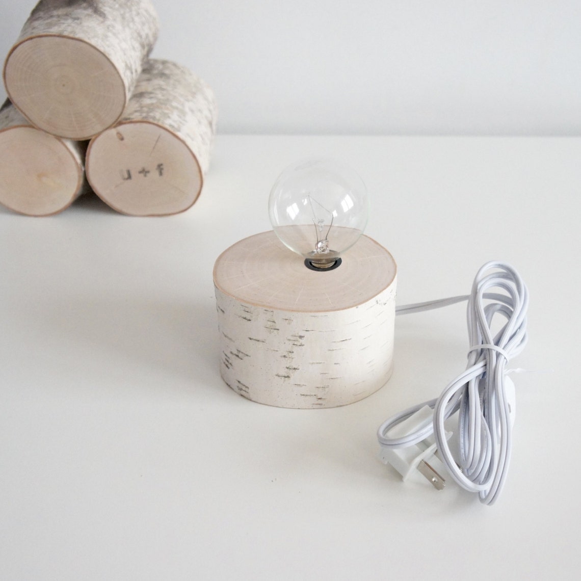 White Birch Wood Lamp Modern Rustic Lamp Birch Log Lamp - Etsy