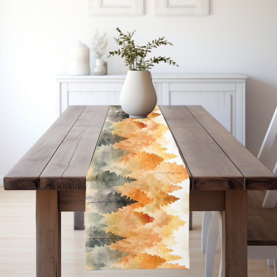 Fall Forest Table Runner - Watercolor Fall Forest, Maine Autumn Forest ...