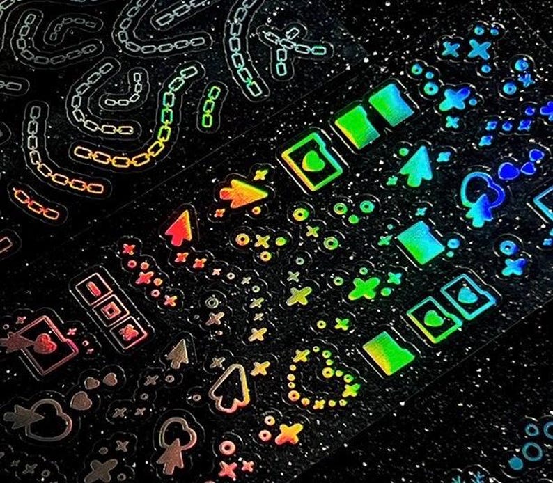 Holographic Kpop Deco Stickers, Tiny Elements Graphics, Clear Vinyl (12 ...