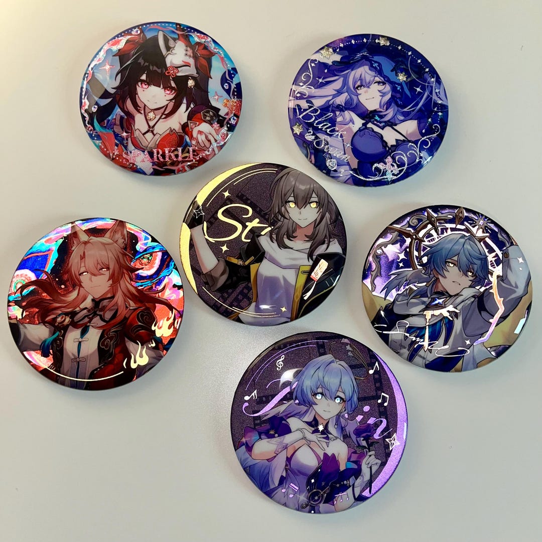 HSR Glitter Shining Large Pins Buttons 7.5cm Sunday Robin Sparkle Black ...