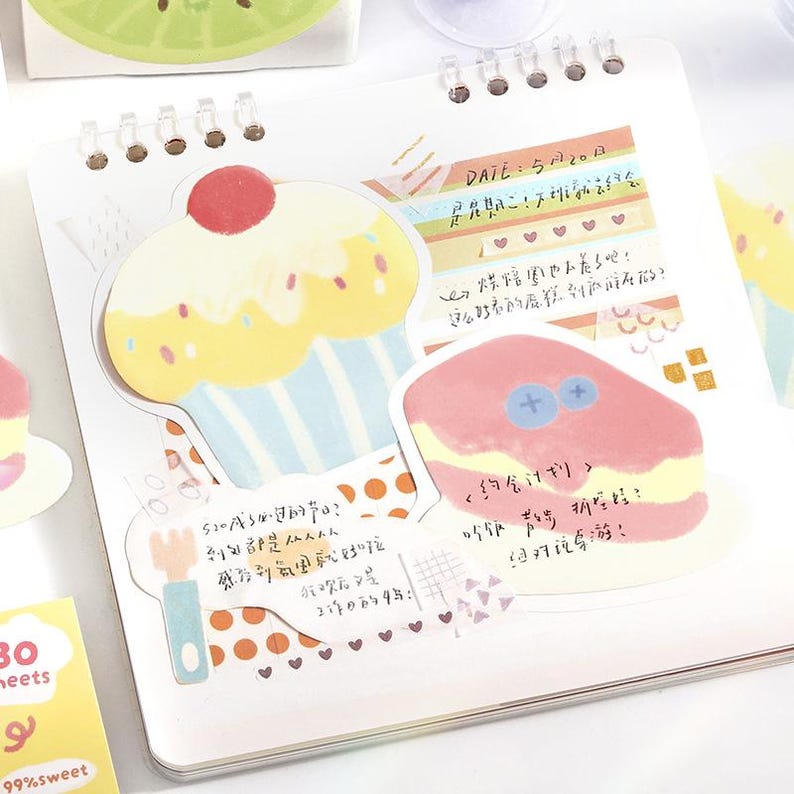 Sticky Notes Cute Sticky Memo Notepads 30 Sheets Tomato Kiwi Toast ...