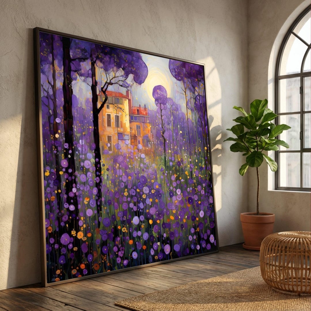 Enchanted Purple Forest, Gustav Klimt Canvas Wall Art, Floral Landscape ...
