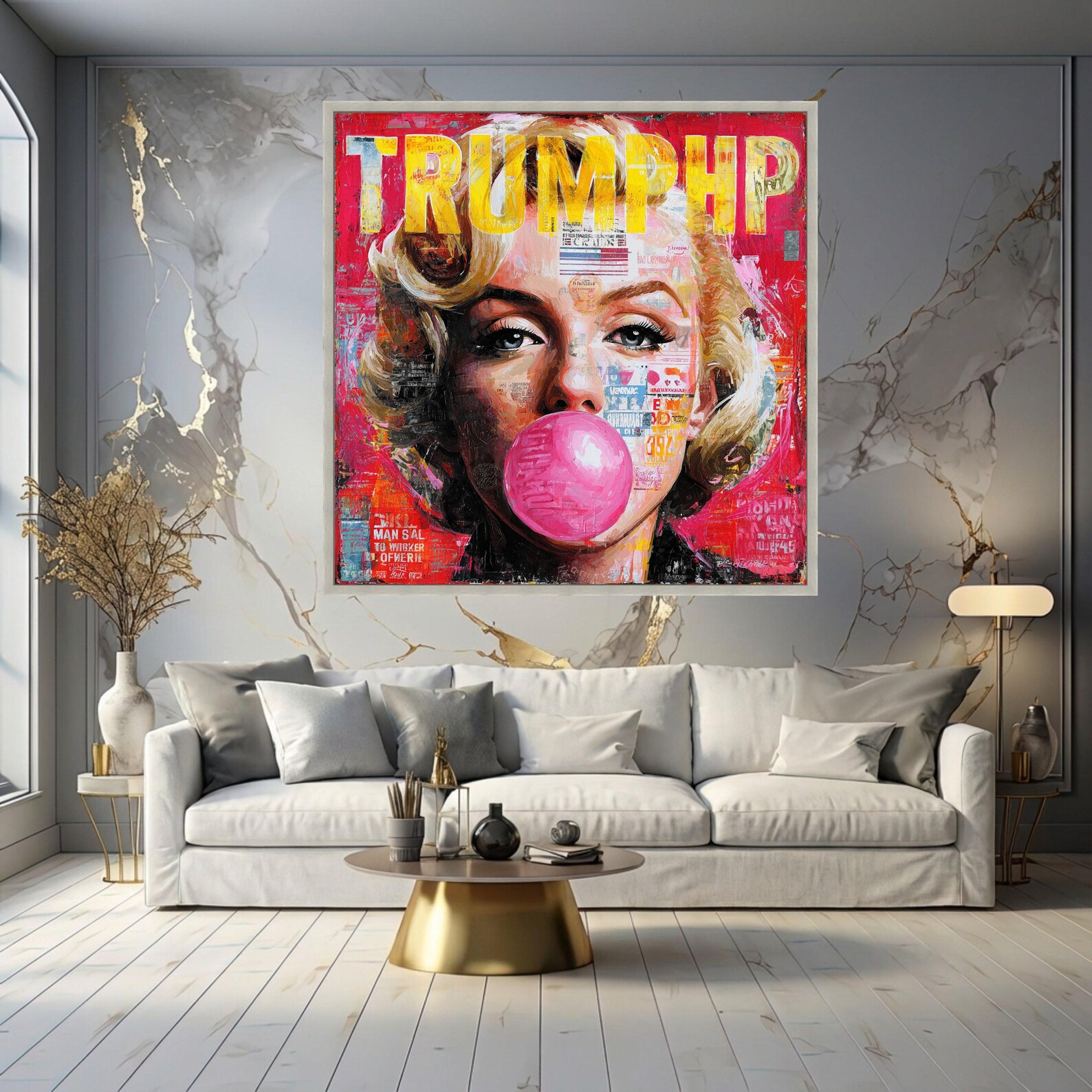 Pop Art Marilyn Monroe Canvas, Bubblegum Bubble Portrait, Vibrant Red ...