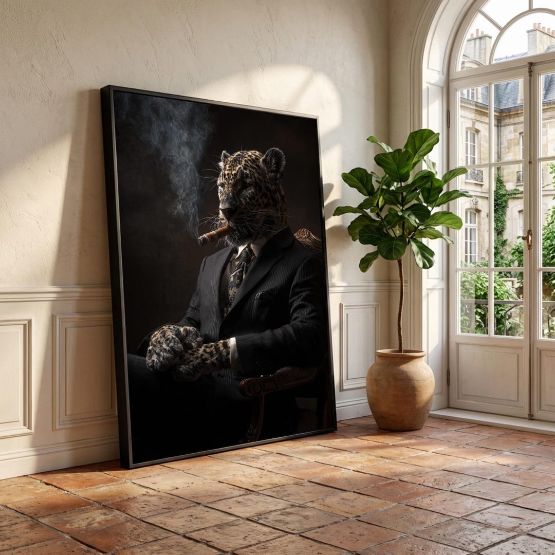 Dapper Leopard Smoking Cigar Canvas, Animal Portrait Wall Art ...