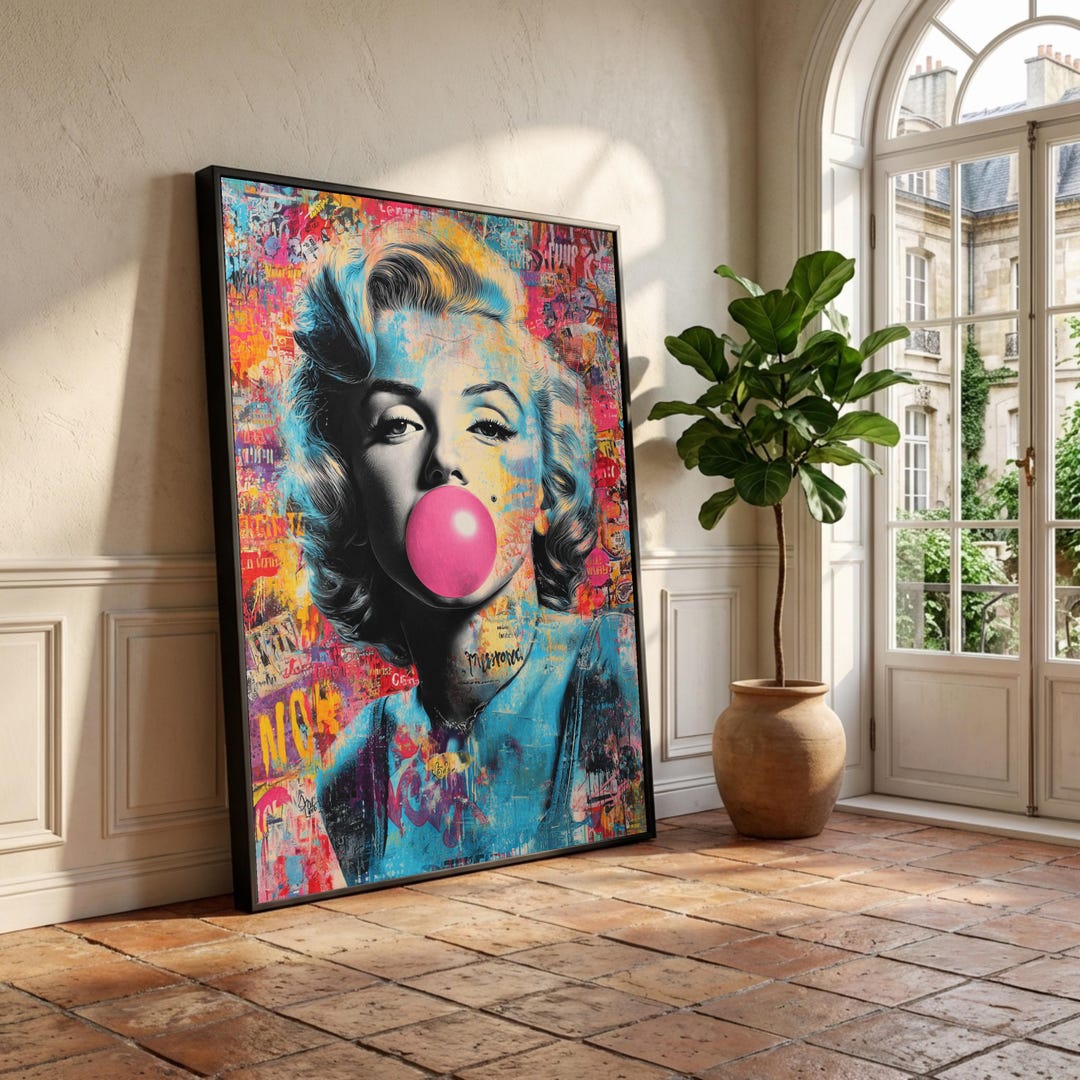 Marilyn Monroe Pop Art Canvas, Bubblegum Portrait Wall Art, Colorful ...