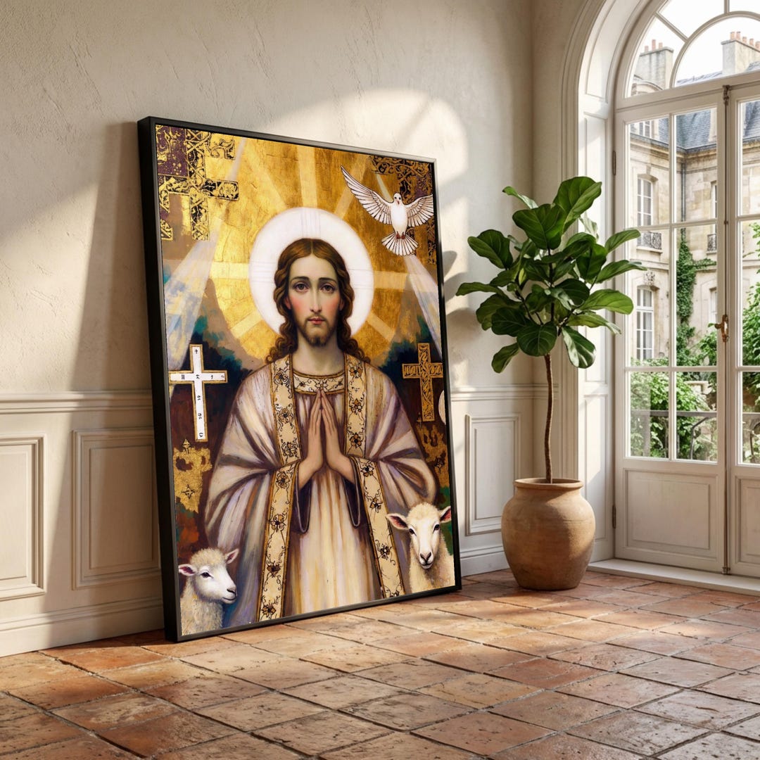 Jesus Christ With Lambs and Dove Canvas, Religious Wall Art, Christian ...