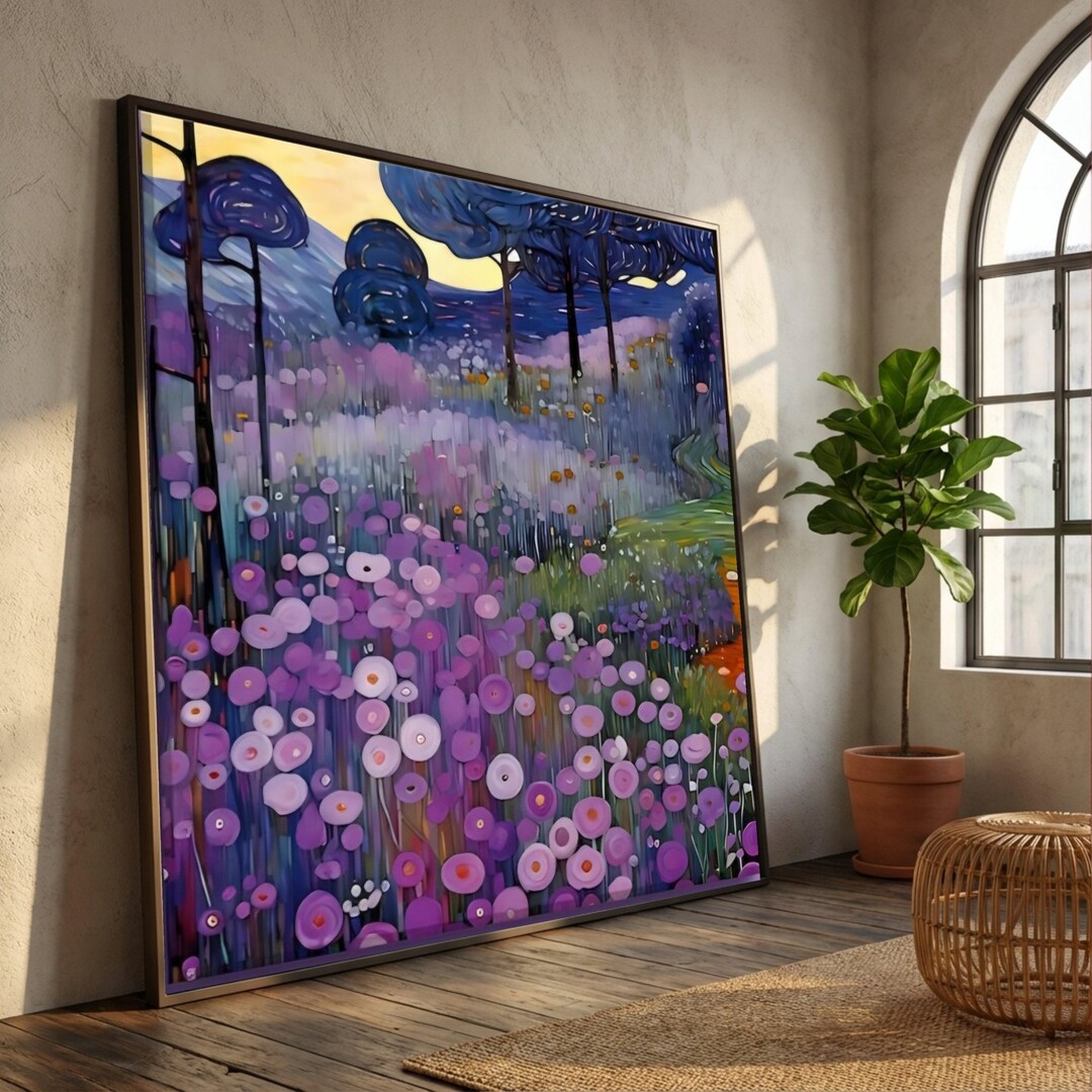 Gustav Klimt Purple Meadow Canvas, Abstract Floral Wall Art, Modern ...