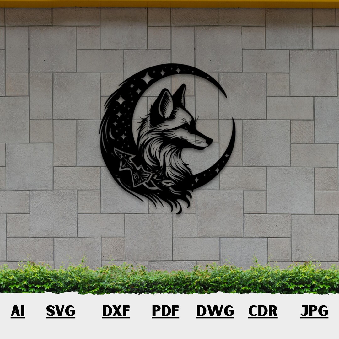 Moon Fox Svg Dxf Ai Laser Cut Files | Glowforge Files | Fox in the Moon ...