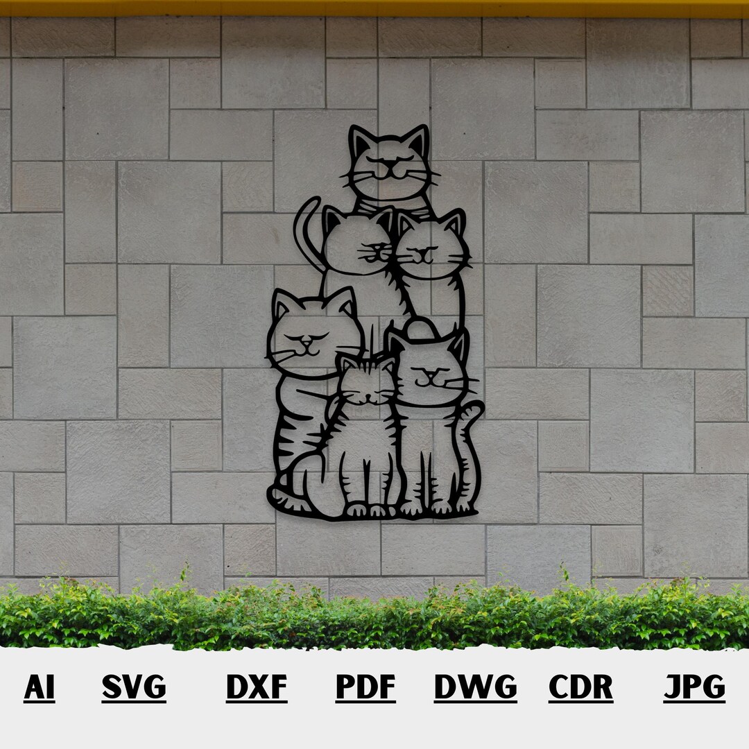 Cats Laser Cut Svg Dxf Pdf Files | Black Cat Wall Decor Vector File for ...
