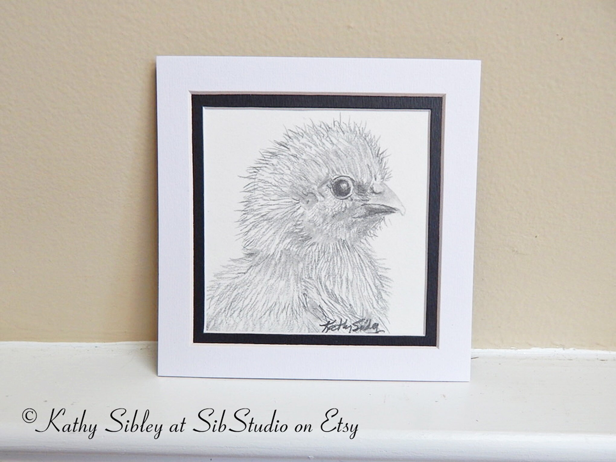 Baby Chick Drawing, Original Drawing, Matted 5 X 5 Inches, Chick ...