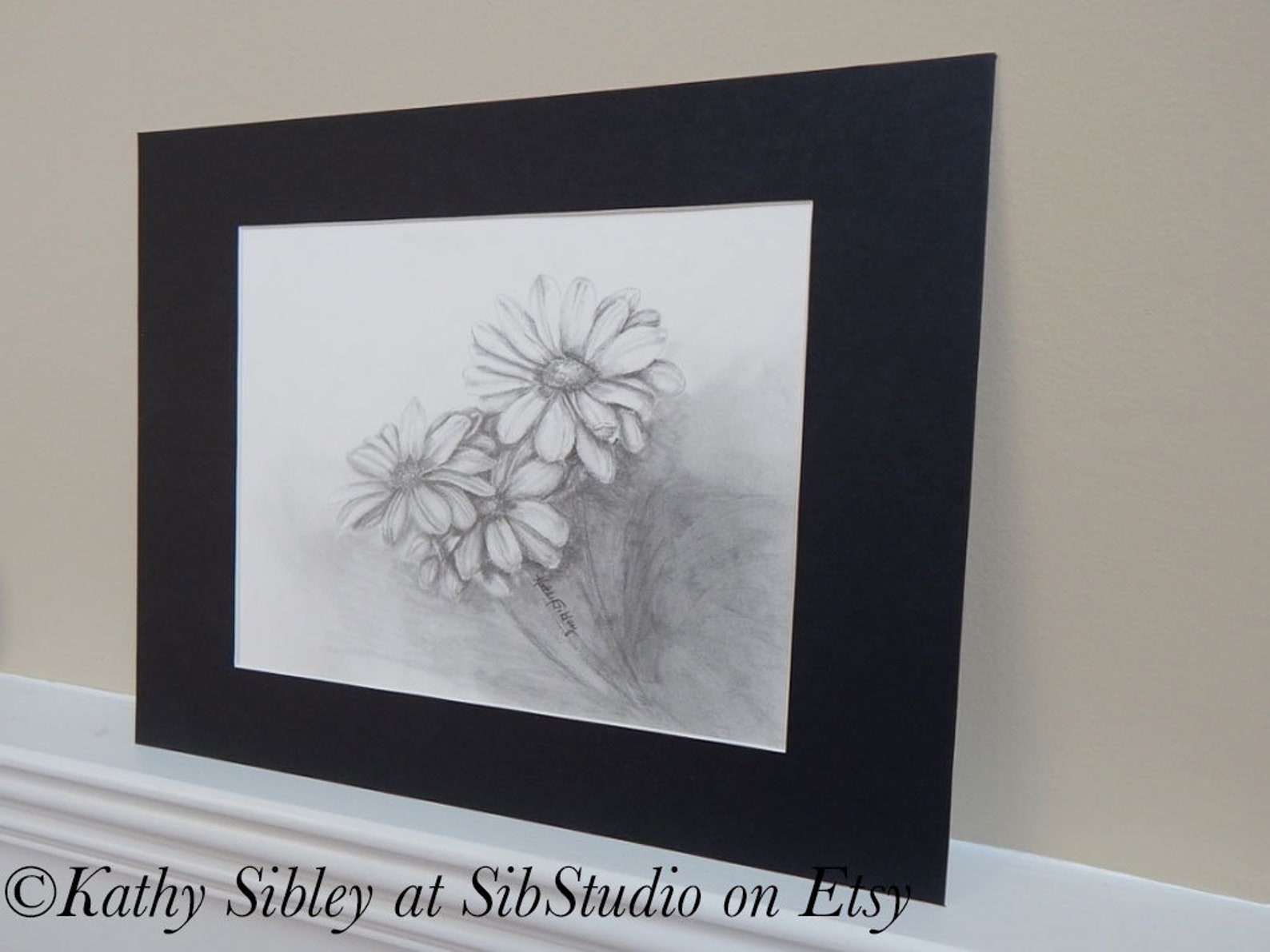 Original Matted Daisies Graphite Drawing: Floral Still Life, 11 X 14 ...