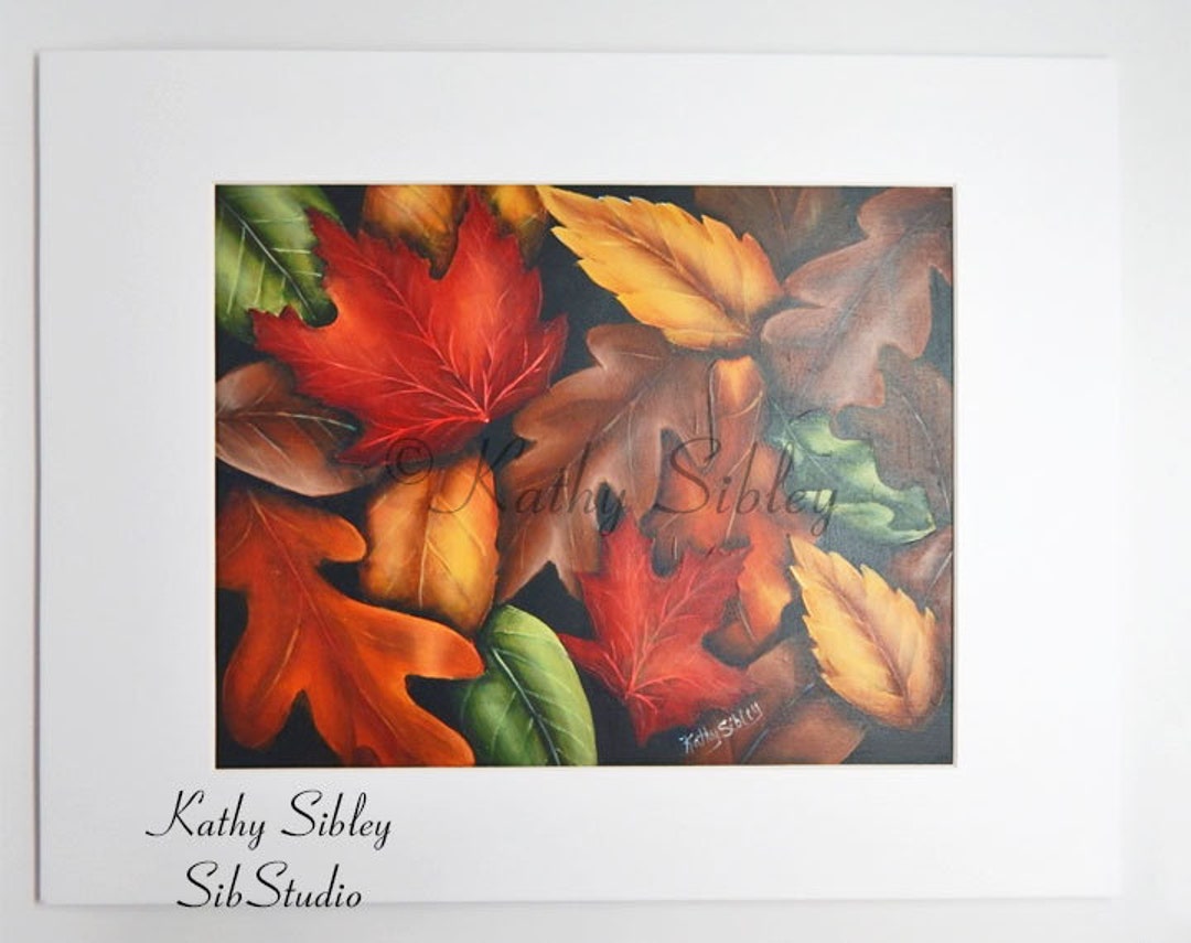 Fall Leaves Painting, Original Art, 8 X 10" Matted 11 X 14", Acrylic on ...