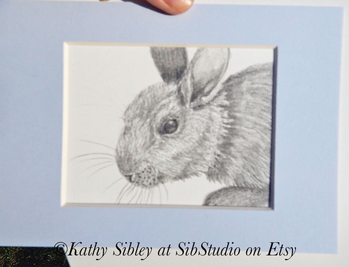 Peekaboo Bunny Drawing, Original Drawing, Matted 5 X 7 Inches, Bunny ...