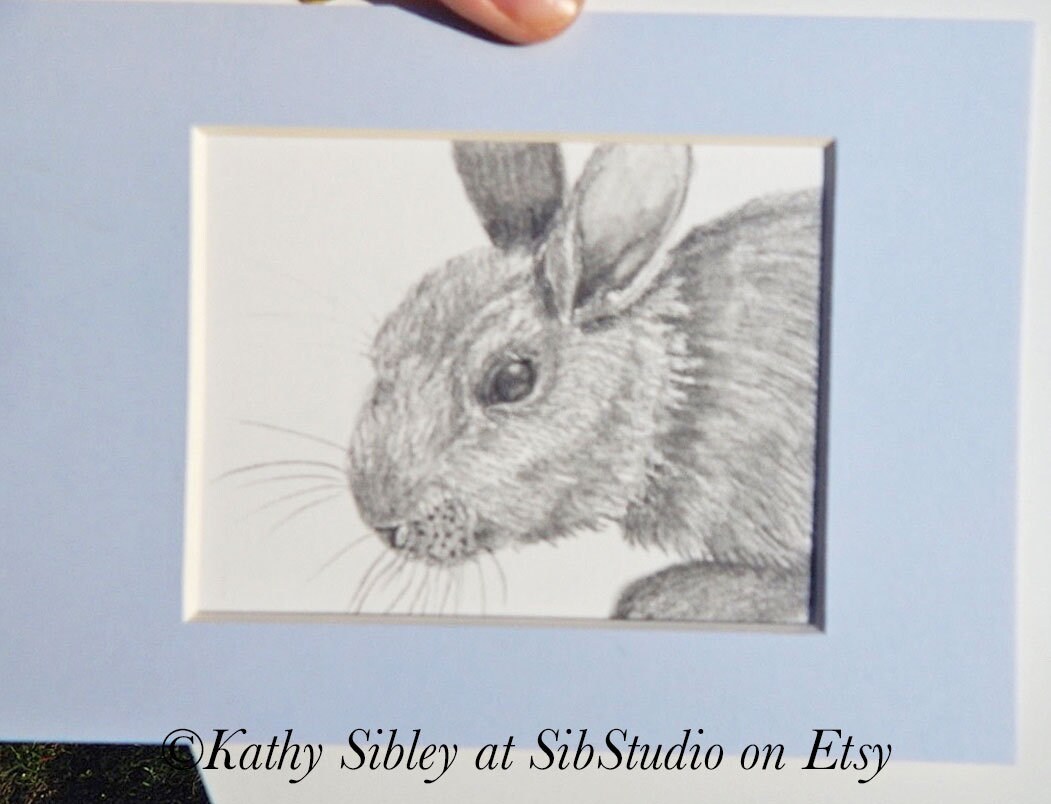 Peekaboo Bunny Drawing, Original Drawing, Matted 5 X 7 Inches, Bunny ...