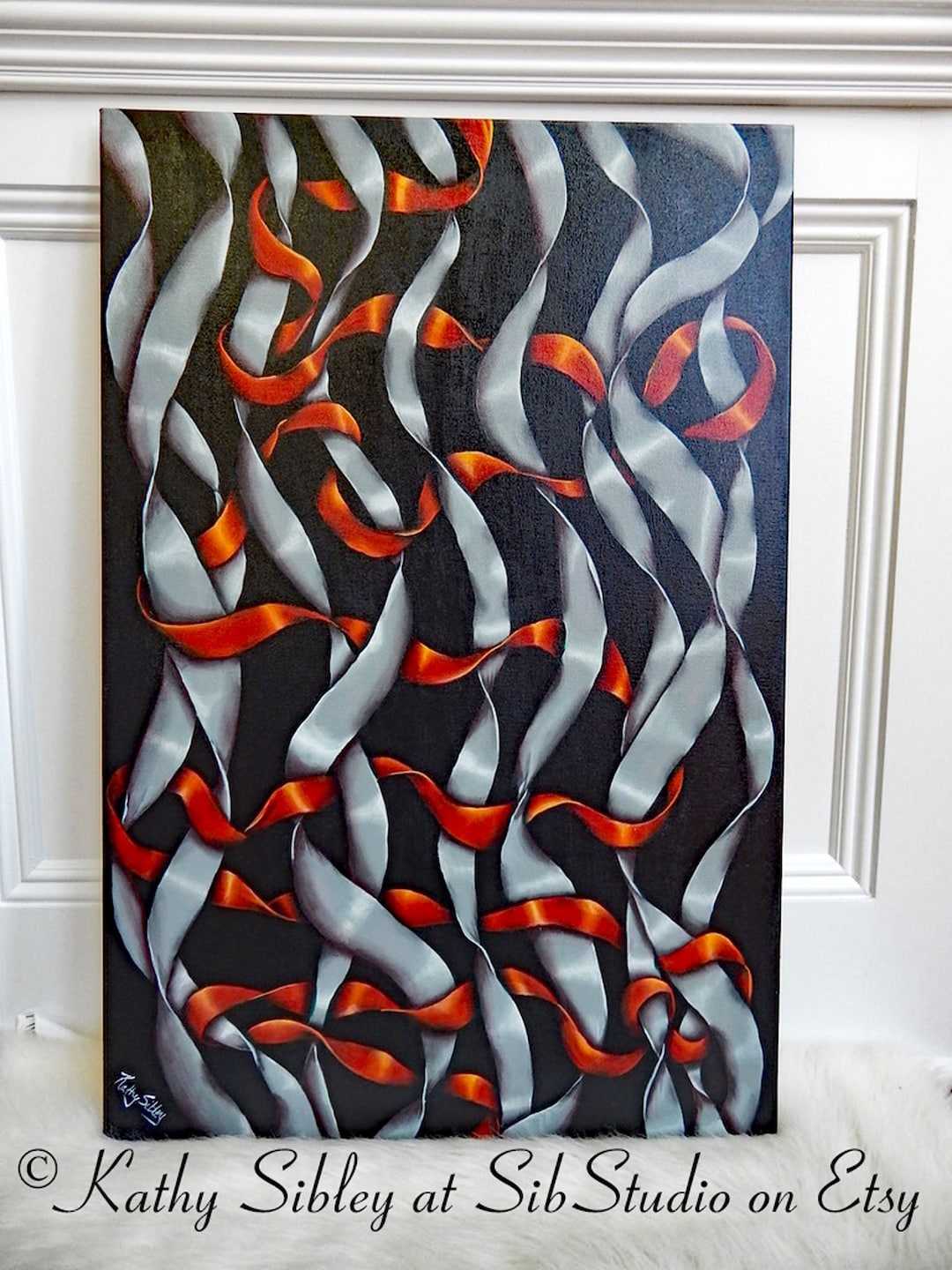 Twisting Ribbons Painting, Original Acrylic Painting , 24 X 36 Inches ...