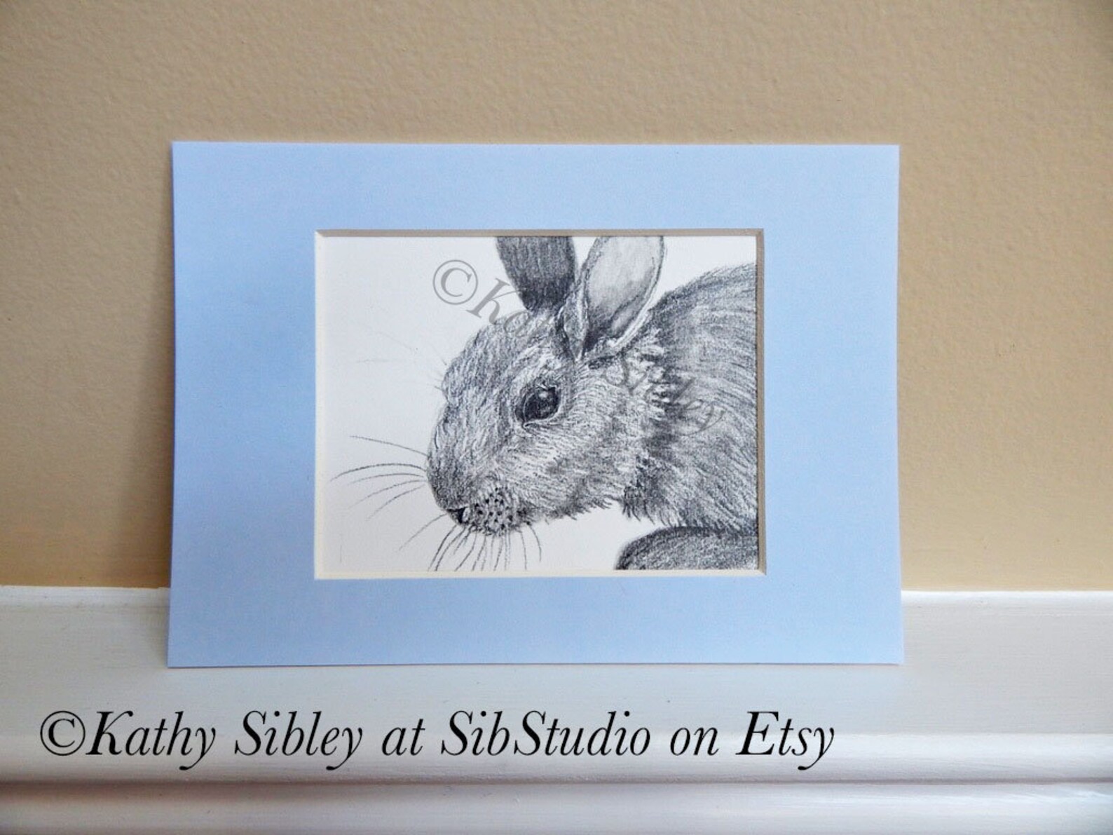 Peekaboo Bunny Drawing, Original Drawing, Matted 5 X 7 Inches, Bunny ...