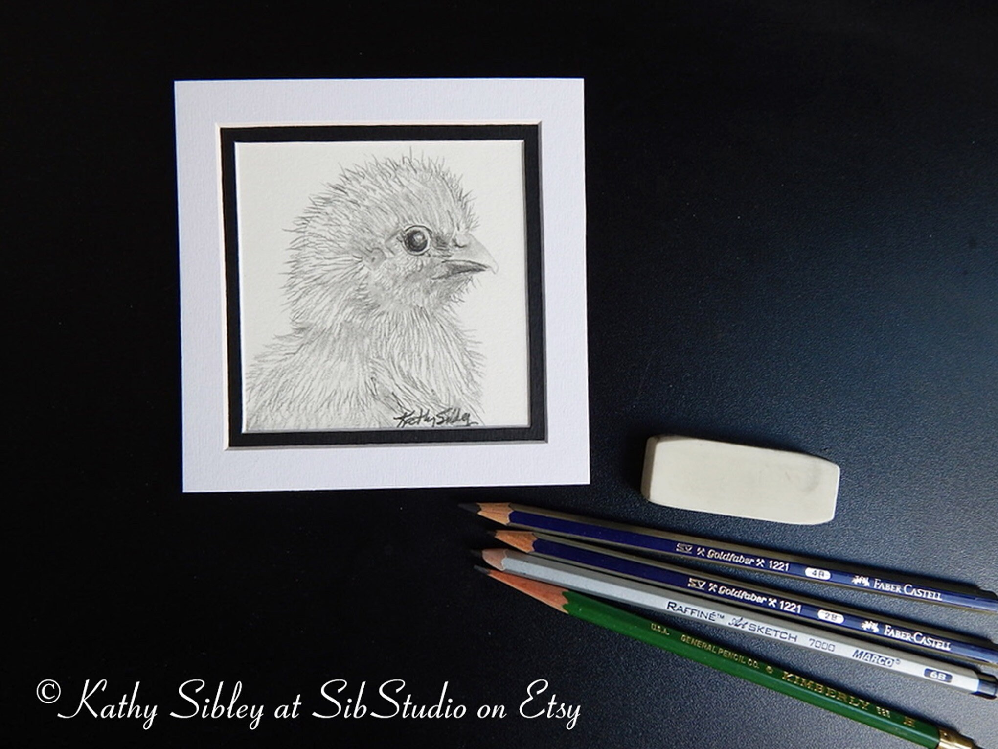 Baby Chick Drawing, Original Drawing, Matted 5 X 5 Inches, Chick ...