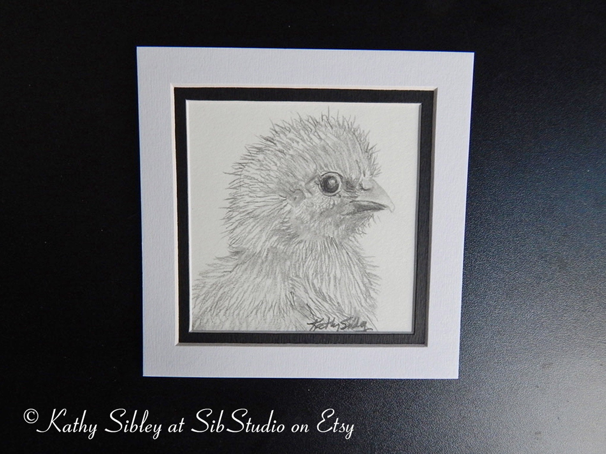 Baby Chick Drawing, Original Drawing, Matted 5 X 5 Inches, Chick ...