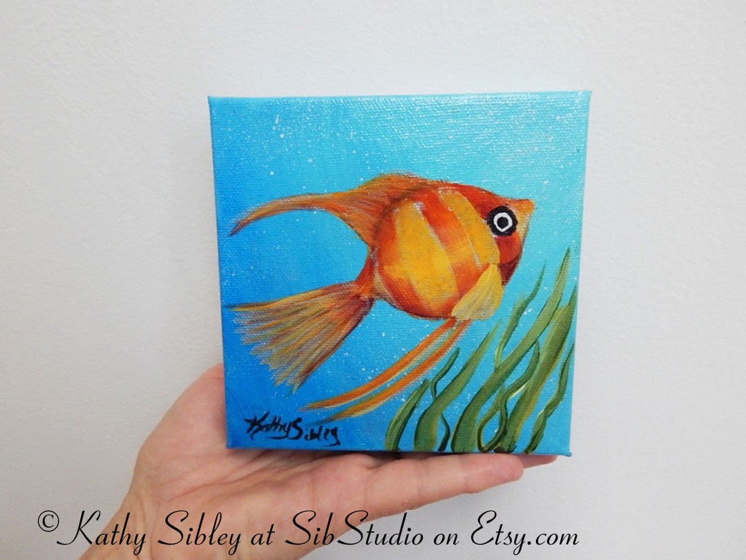 Striped Angelfish Painting, Original Acrylic Painting, 5 X 5 Inches ...