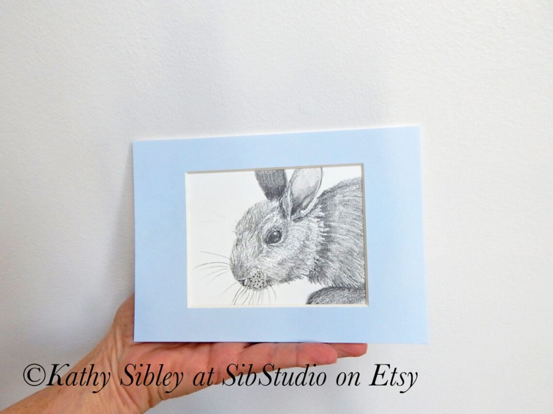 Peekaboo Bunny Drawing, Original Drawing, Matted 5 X 7 Inches, Bunny ...