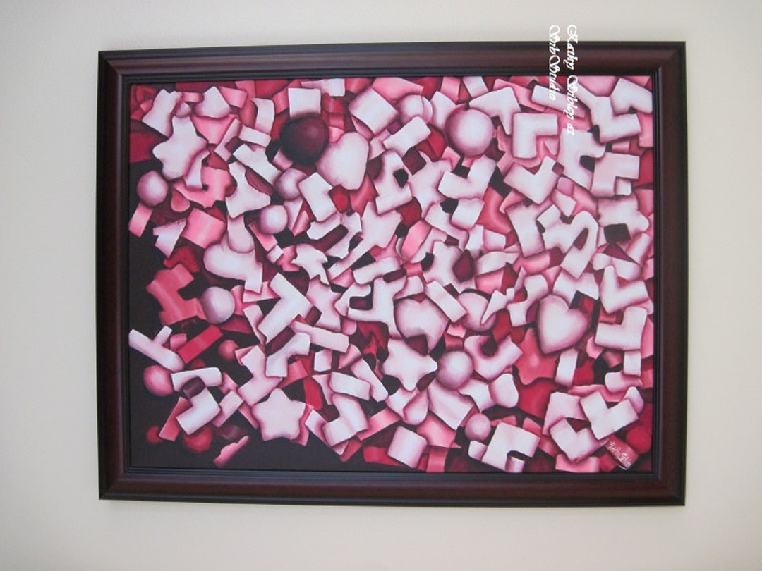 Confetti Pink Painting, Large Original Painting, 18 X 24 Canvas, Framed ...