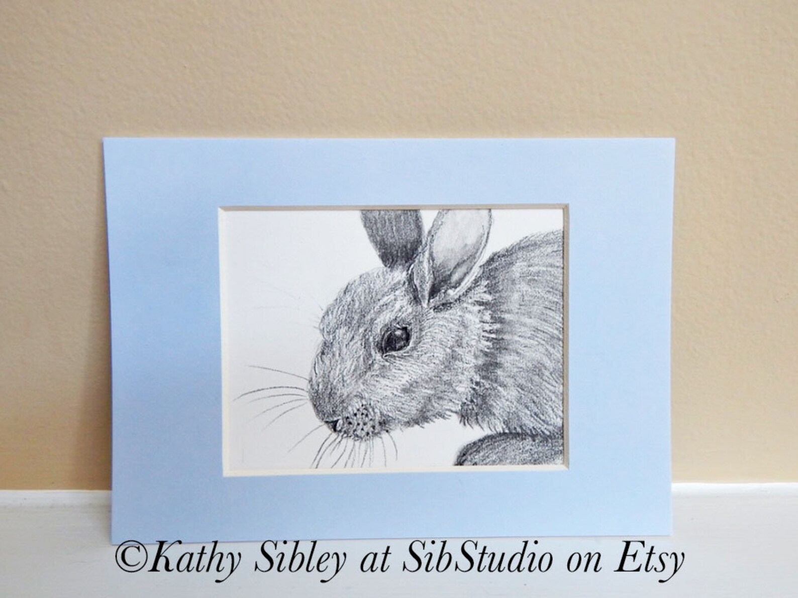 Peekaboo Bunny Drawing, Original Drawing, Matted 5 X 7 Inches, Bunny ...