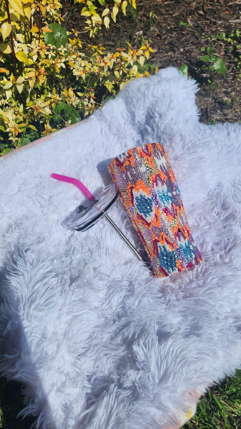 Vibrant Mosaic 30 Oz Blinged Tumbler With Straw - Etsy