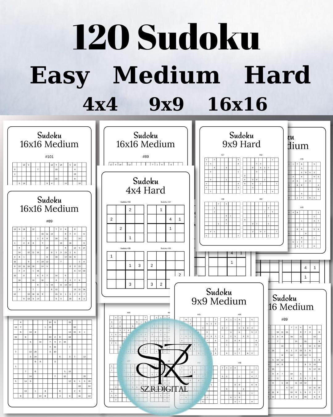 120 Sudoku Puzzles | Easy, Medium, Hard Grids (PDF Download, Solutions ...