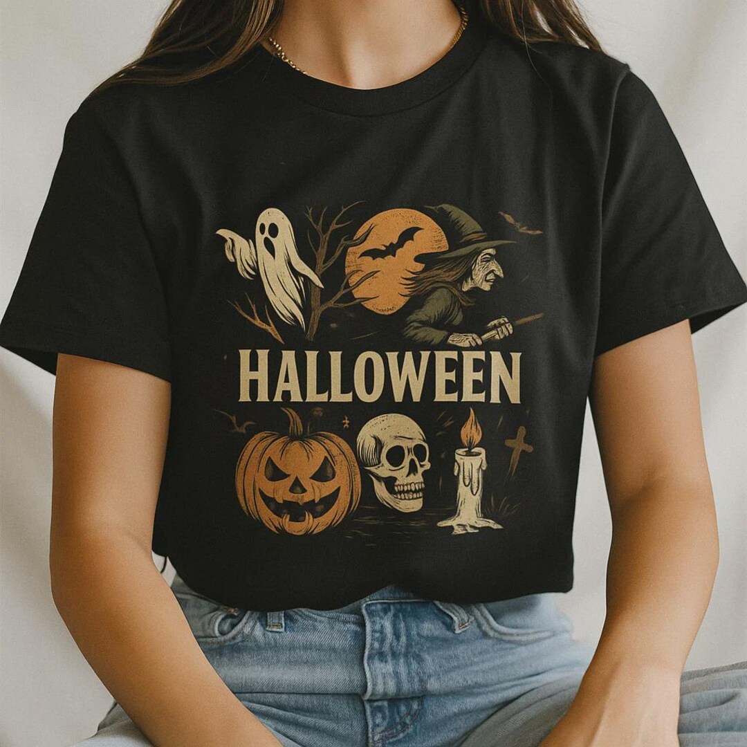 Vintage Halloween T-shirt | Spooky Ghost & Pumpkin Tee | Witch Skull ...