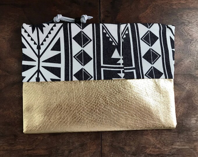 Charcoal and Ivory Aztec Print Denim and Gold Zipper Pouch - Etsy