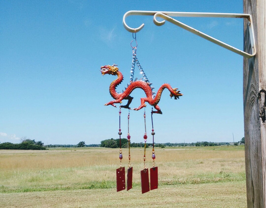 Red Dragon Stained Glass Wind Chime, Copper Accents - Etsy