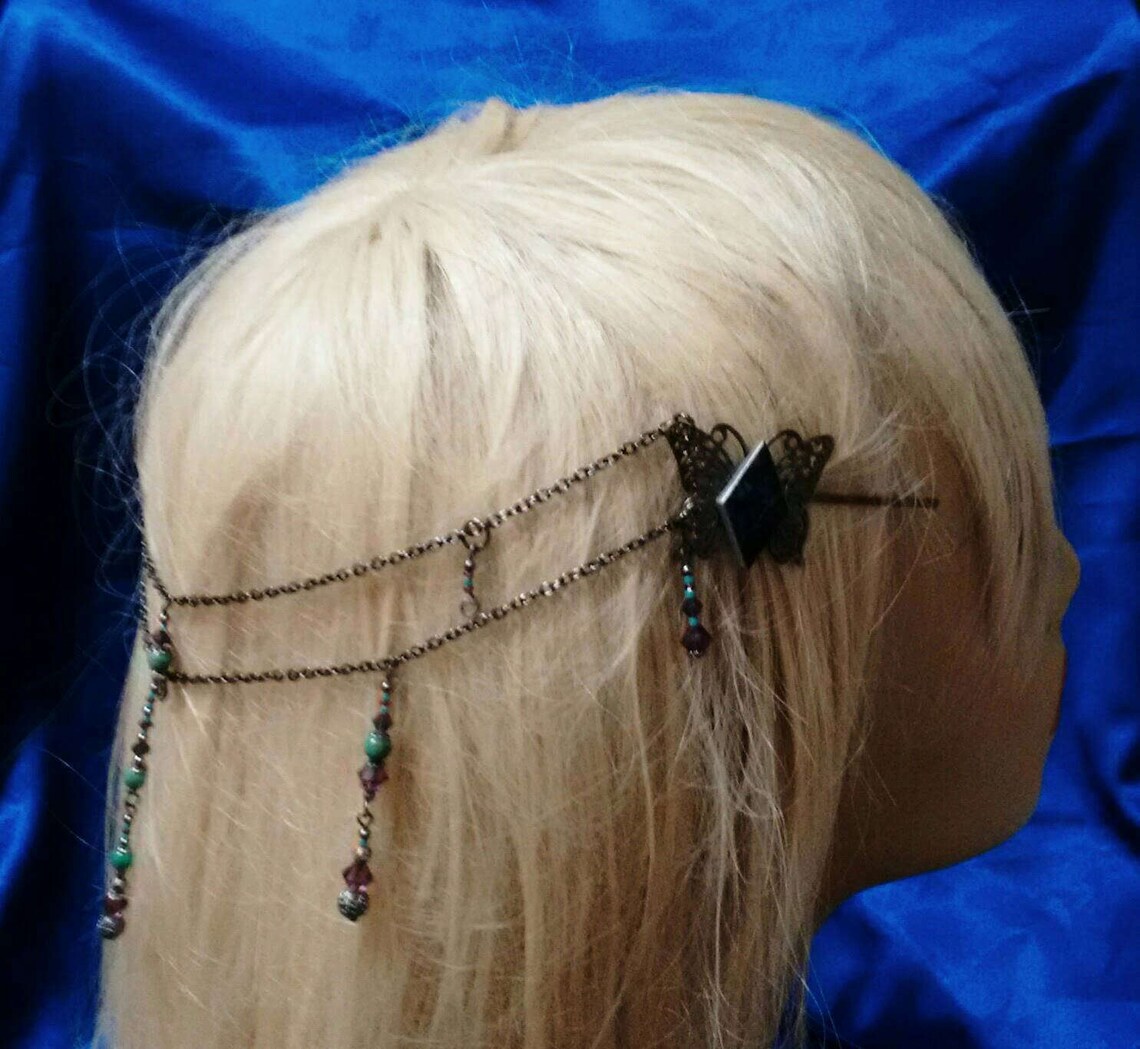 Antiqued silver plated hair net with turquoise Swarovski | Etsy