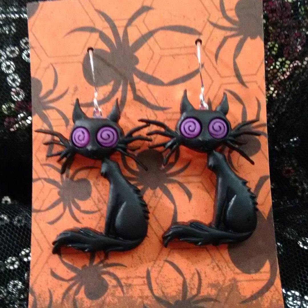 Cute Black Cat Halloween Earrings, Cat Jewelry, Superstition, Halloween ...
