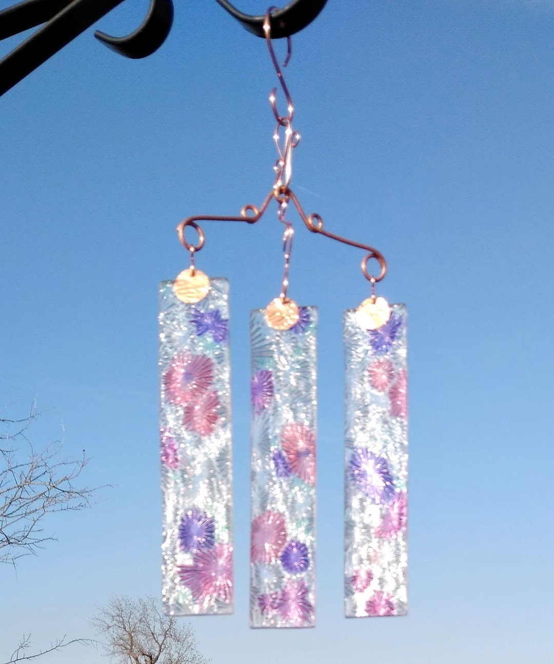 Stained Glass Hand Painted Flower Wind Chime, Sun Catcher, Gift for ...