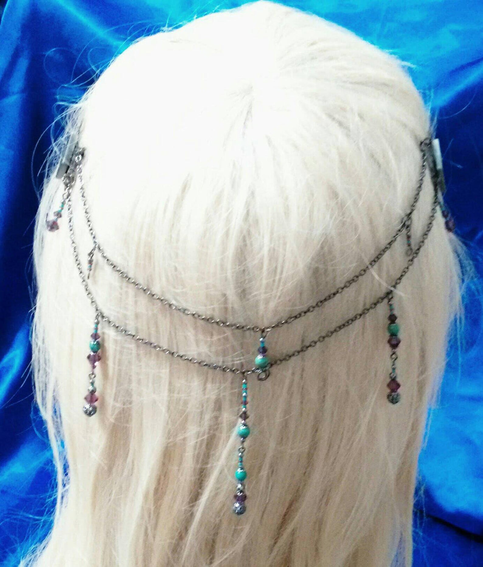 Antiqued silver plated hair net with turquoise Swarovski | Etsy