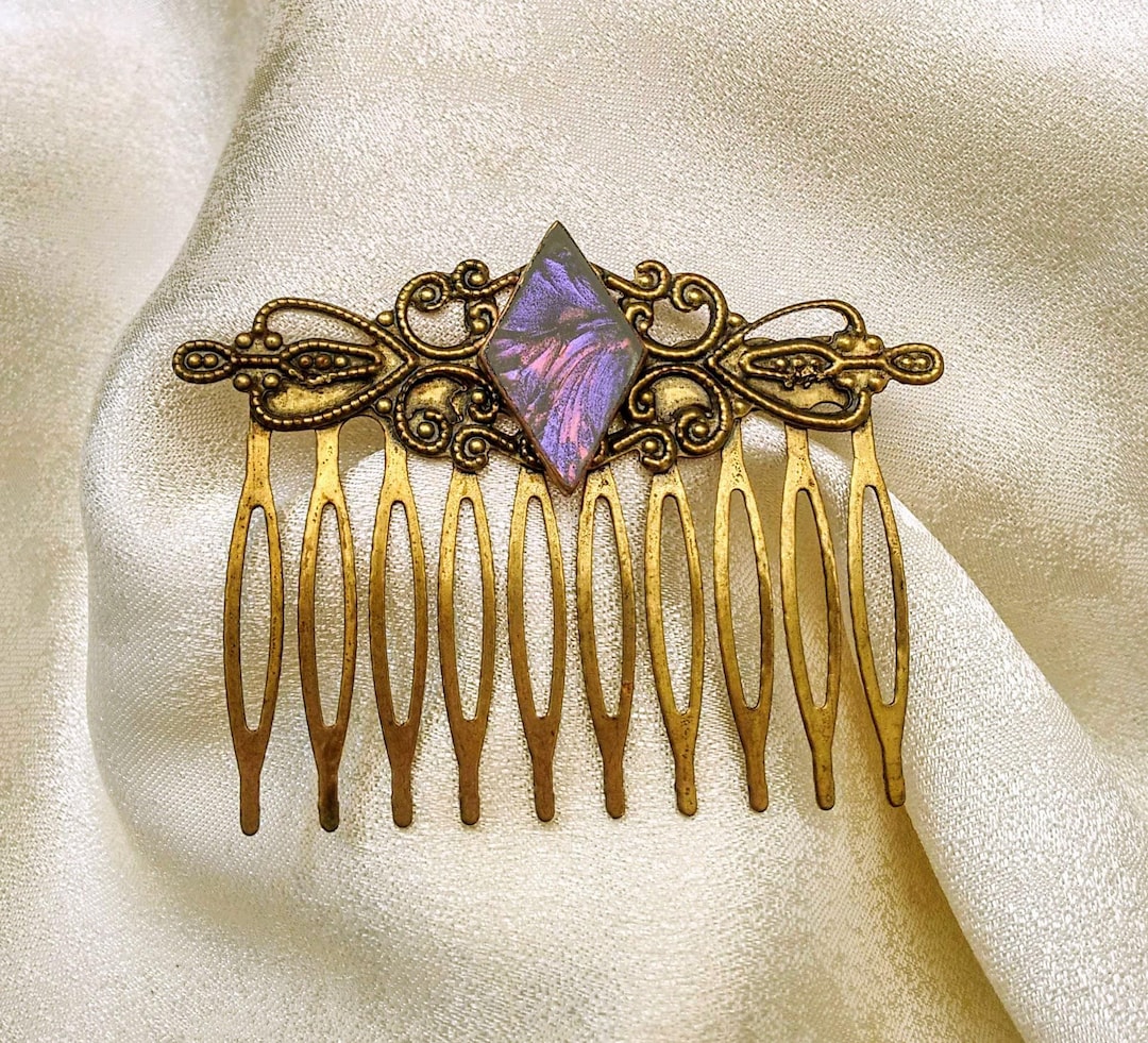 Sophisticated Antiqued Gold Finished Hair Combs With Van Gogh Stained ...