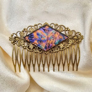 Antiqued Gold Finished Van Gogh Stained Glass Hair Combs for Prom ...
