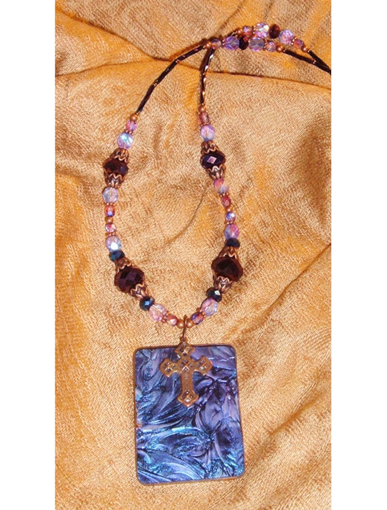 Van Gogh Stained Glass Cross Necklace, Blue and Violet Pendant - Etsy