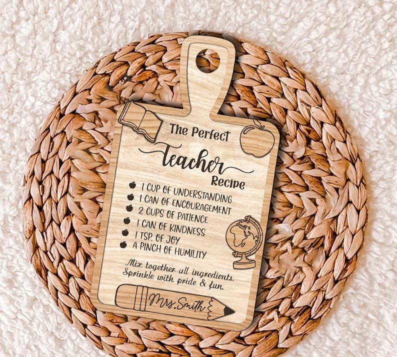 The Perfect Teacher Recipe Svg Laser Cut, Cutting Board Svg, Glowforge ...