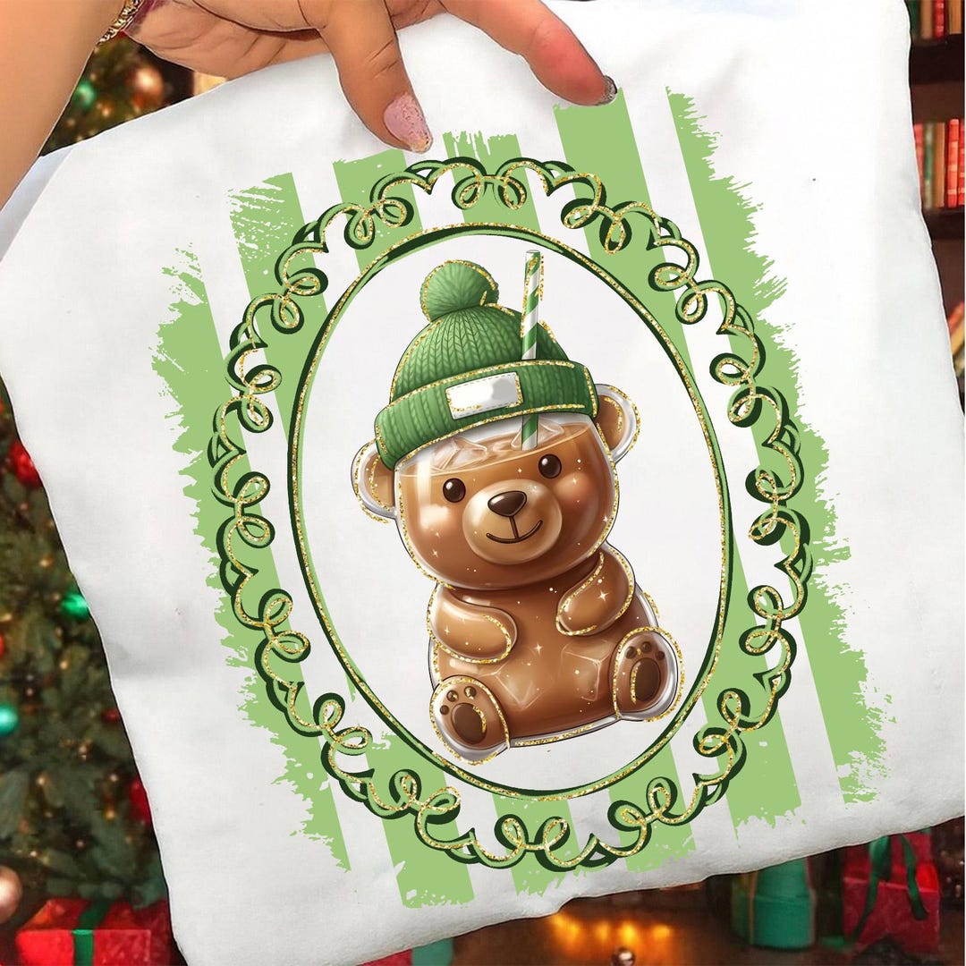 Vintage Christmas Bear Cup PNG, Hand Drawn Holiday Clipart Digital ...