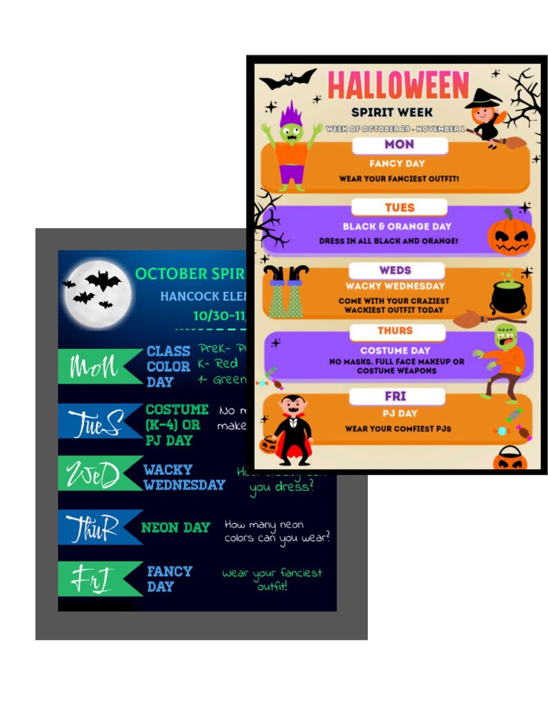 Halloween Theme Spirit Week Posters - Etsy