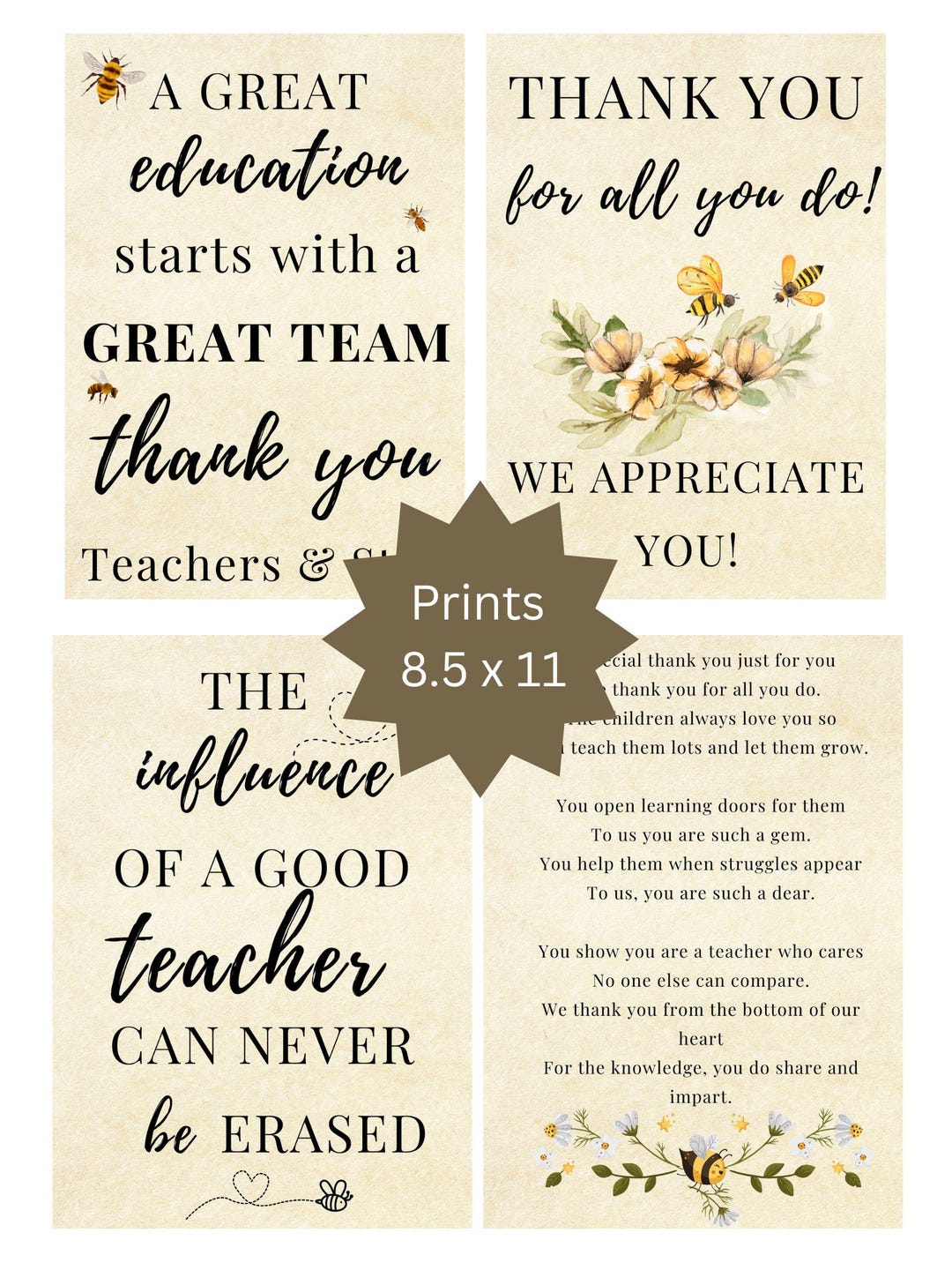 Bee Themed Teacher & Staff Appreciation Posters - Etsy