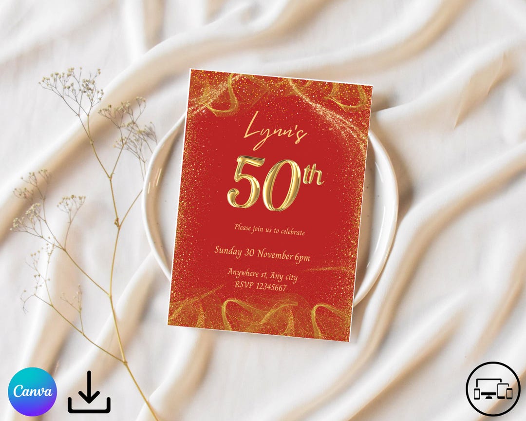 Birthday Invitation 50th, Digital Ready to Download - Etsy