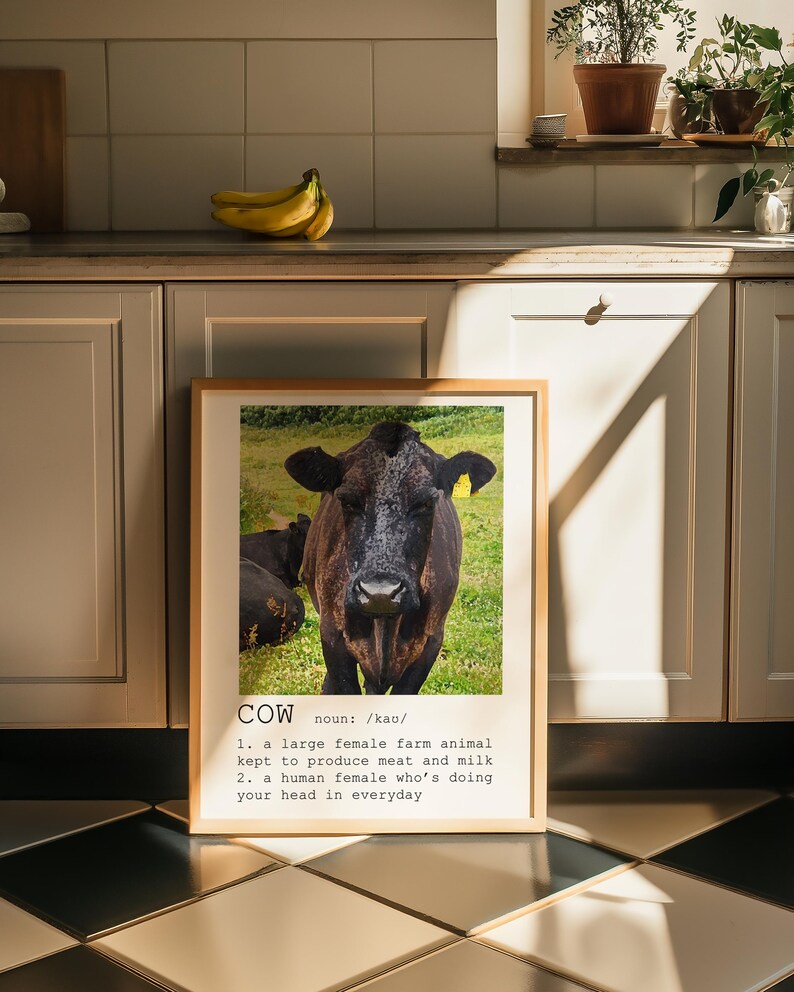 Cow Poster Funny Definition Wall Art, Sarcastic Farm Animal Dictionary ...
