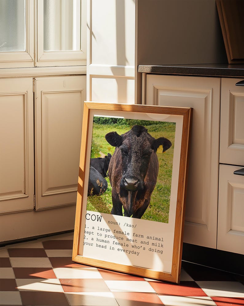 Cow Poster Funny Definition Wall Art, Sarcastic Farm Animal Dictionary ...