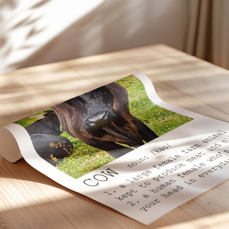 Cow Poster Funny Definition Wall Art, Sarcastic Farm Animal Dictionary ...
