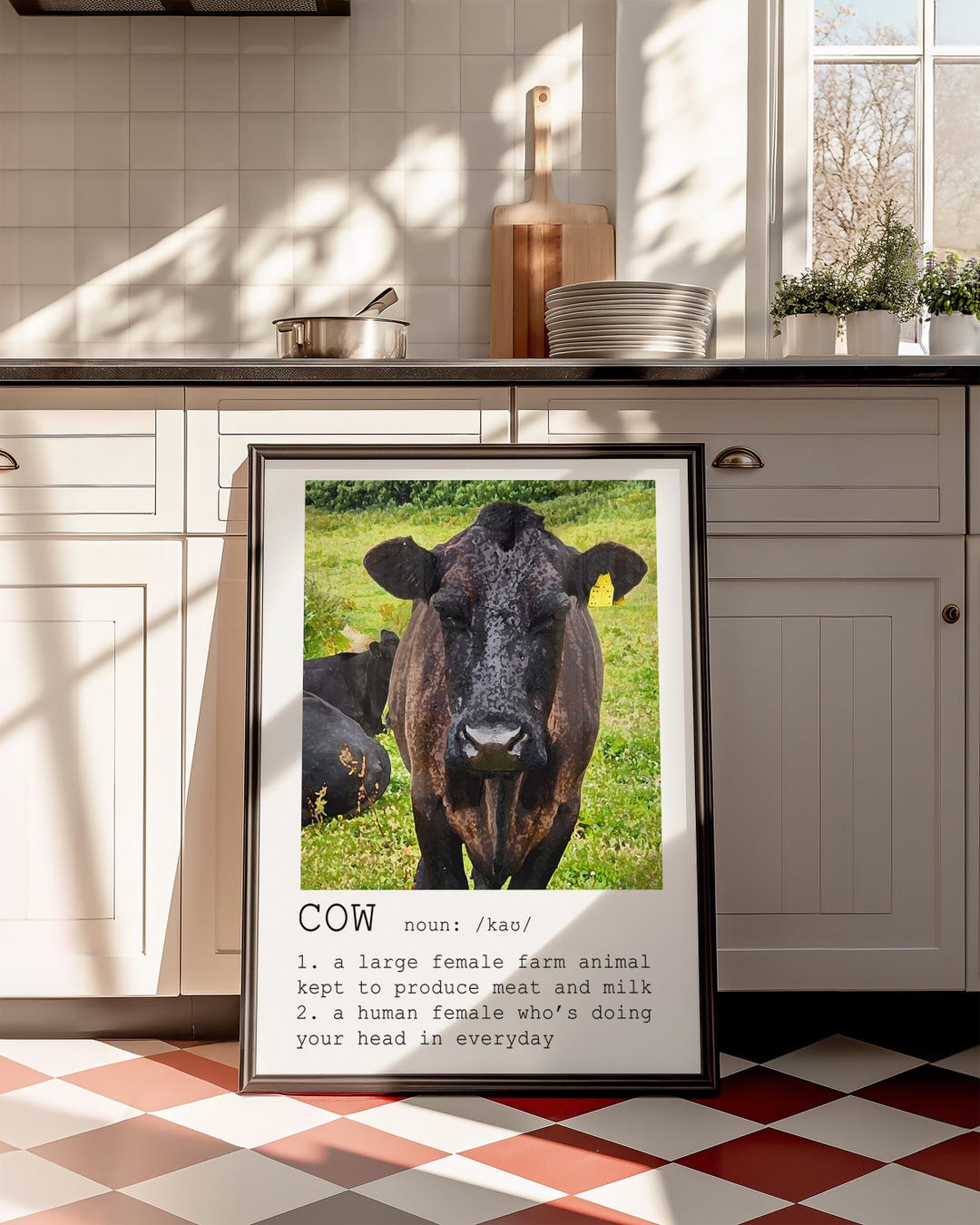 Cow Poster Funny Definition Wall Art, Sarcastic Farm Animal Dictionary ...