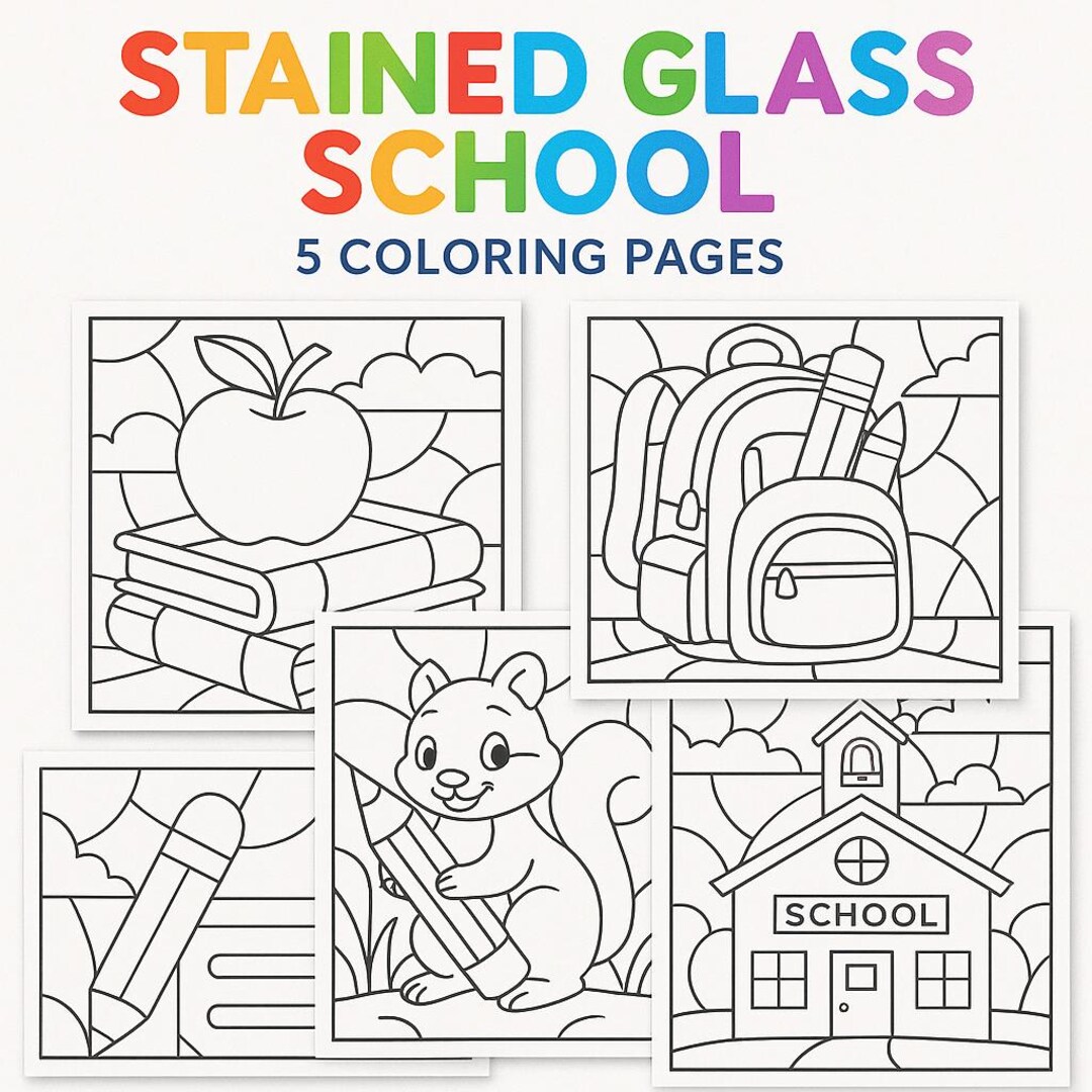 Stained Glass School Coloring Pages for Kids – Printable Digital ...